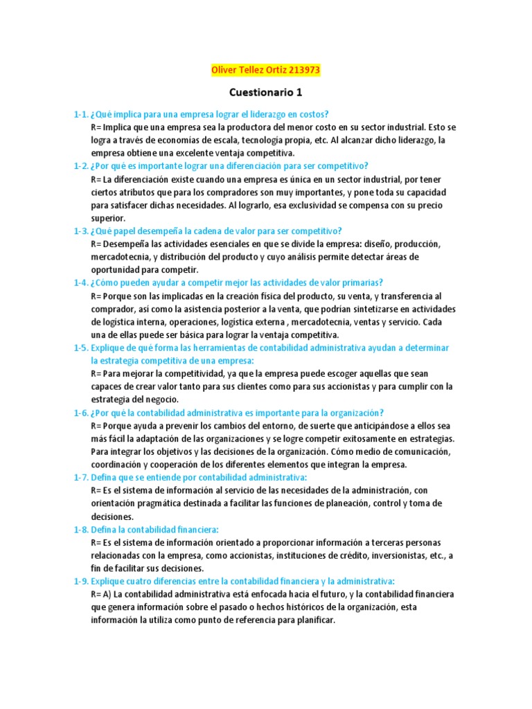 Cuestionario1 CA | PDF | Contabilidad | Planificación