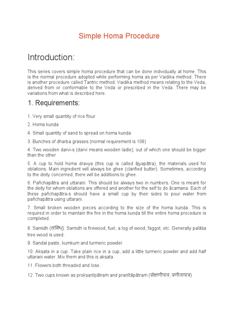 Simple Homa Procedure | PDF | Indian Religions
