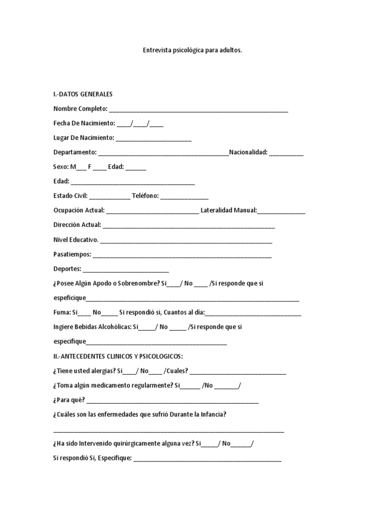 FORMATO DE Entrevista Psicológica para Adultos | PDF