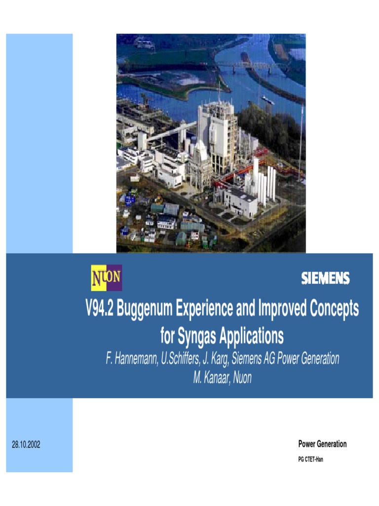 V94.2 Beggenum Experience & Improve Concept For Syngas Application PDF | PDF | Gasification | Coal
