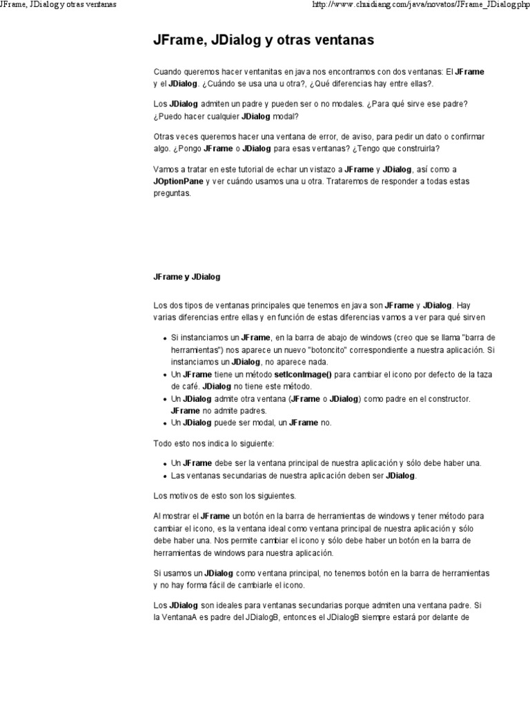 Control - JFrame, JDialog, JPanel | PDF | Ventana (informática) | Java ...