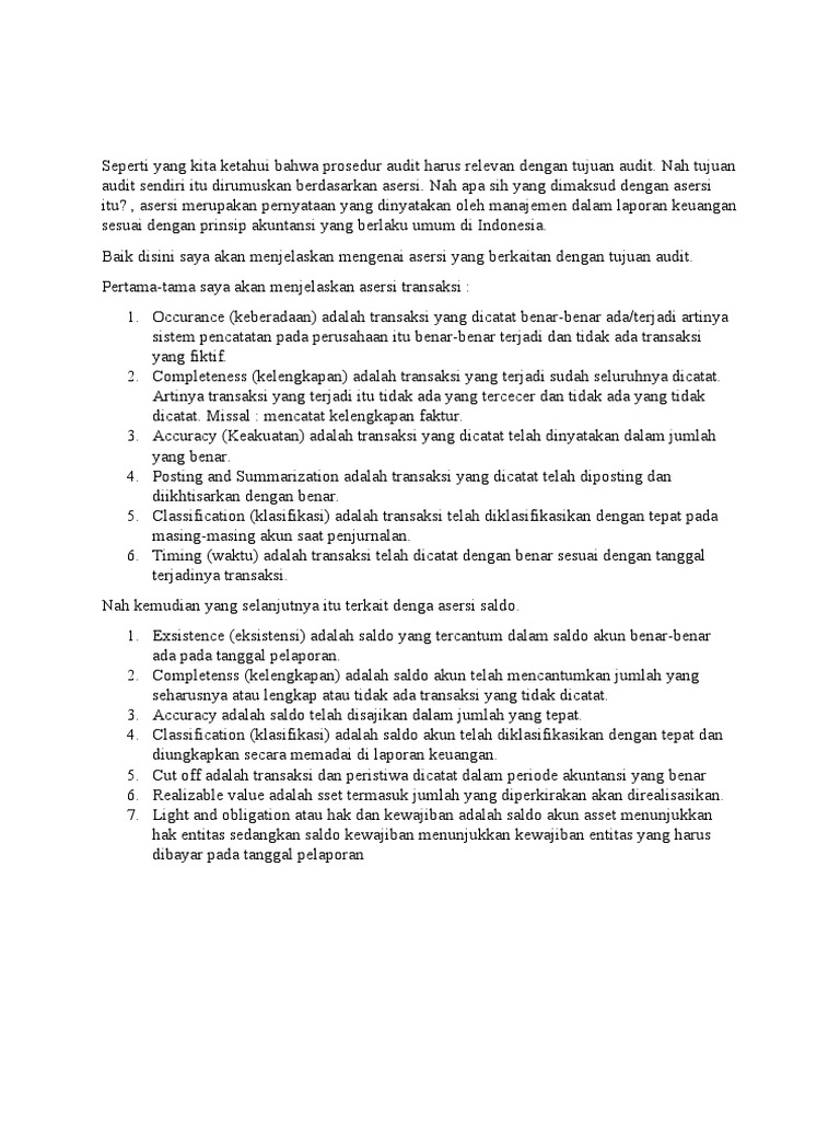 Asersi Audit: Panduan Lengkap dan Tujuan | PDF | Hukum