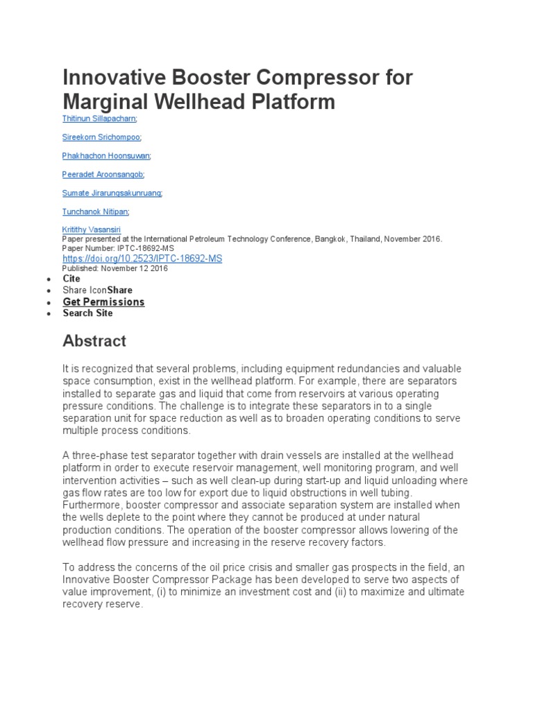 Innovative Booster Compressor For Marginal Wellhead Platform | PDF ...