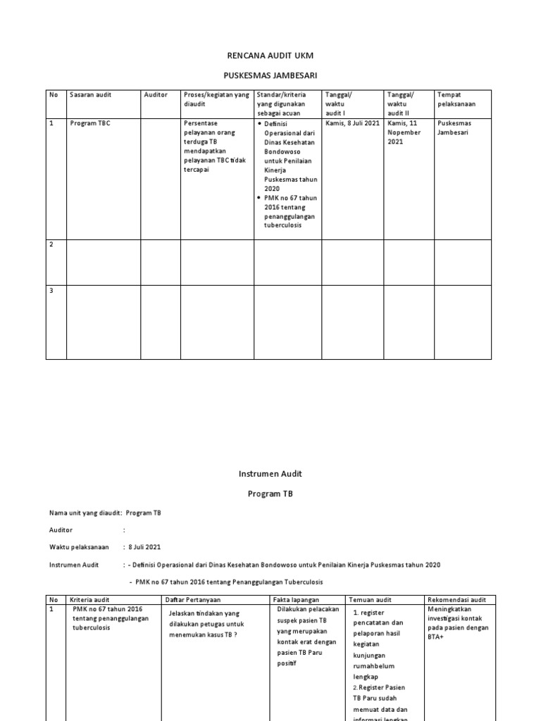 Contoh Rencana N Instrumen Audit | PDF