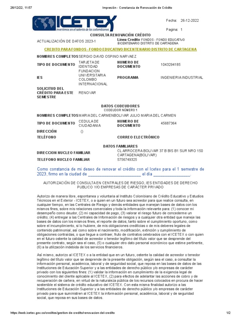 Renovar - ICETEX | PDF | Crédito | Finanzas y administración del dinero