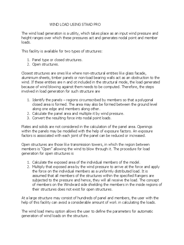 Wind Load Calculation In Staad Pro Pdf Structural Engineering