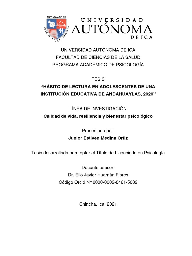 PRE - Medina J. - 2021 - Hábito Lector en Adolescentes | PDF ...
