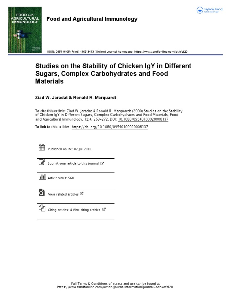 Studies On The Stability of Chicken IgY in Different Sugars Complex ...