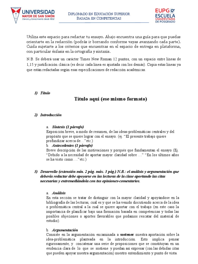 Formato para El Ensayo | PDF | Ensayos