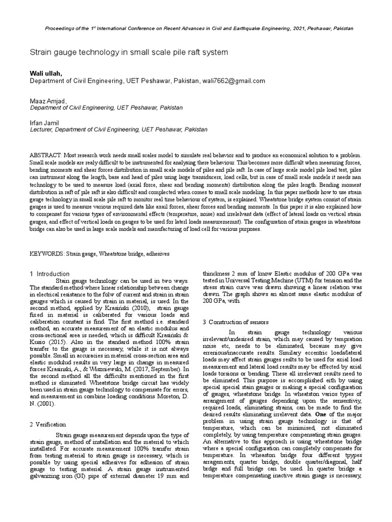Strain Gauge Technology in Small Scale Pile Raft System PAPER ID - 42 ...