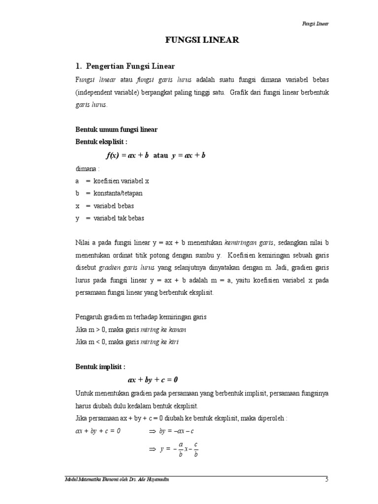 Pengantar Fungsi Linear dalam Matematika | PDF