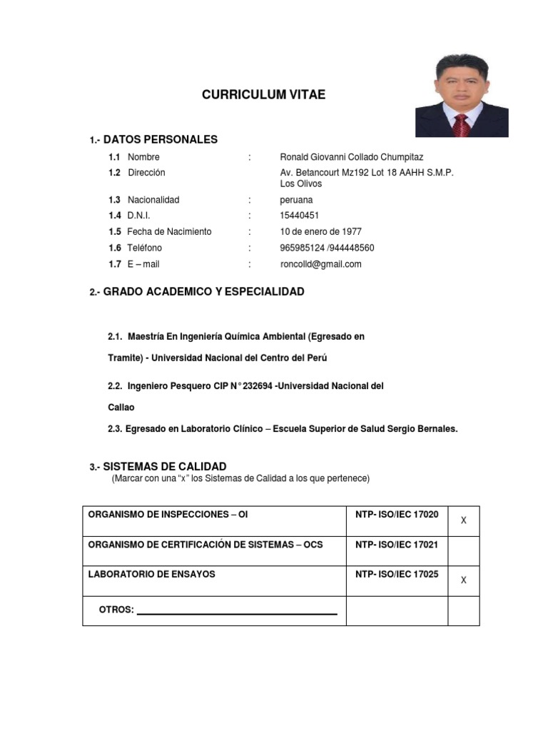 CV RONALD COLLADO ACTUAL | PDF | Análisis de Riesgo y Puntos Críticos ...