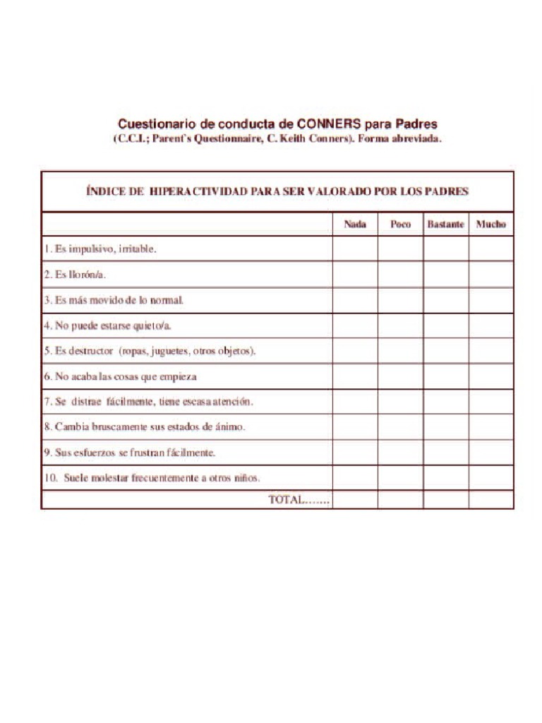 Cuestionario de Conners para Padres | PDF Cuestionario de Conners para Padres | PDF