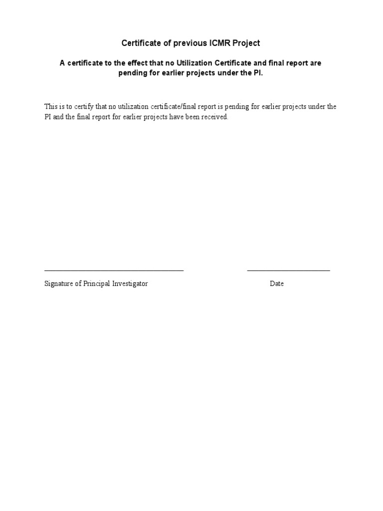 Certificate for ICMR Project Final Reports | PDF