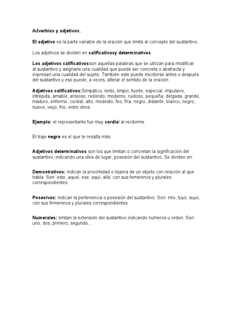 Adjetivos y adverbios: Definición y tipos | PDF