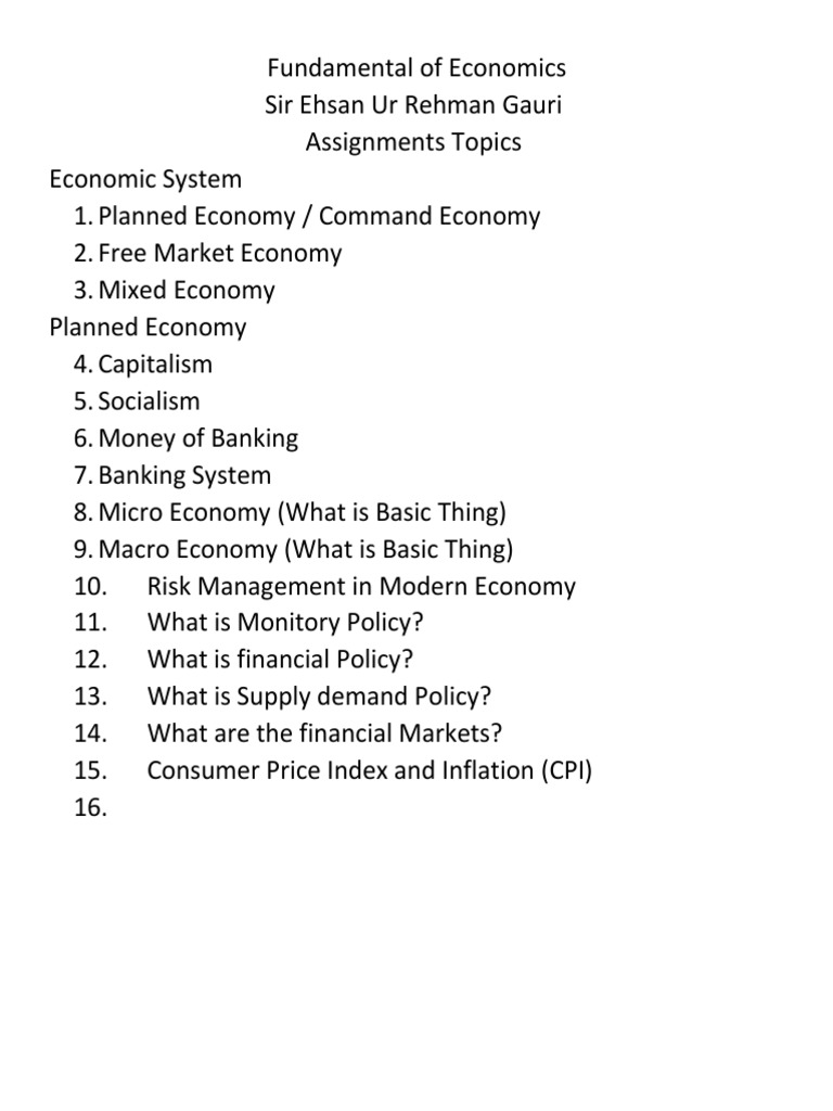 Fundamental of Economics Assignments | PDF