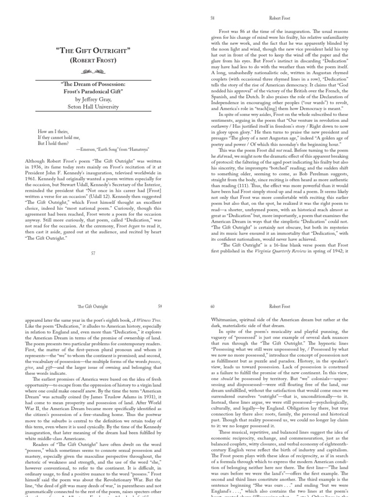 The Gift Outright BY ROBERT FROST | PDF | Poetry