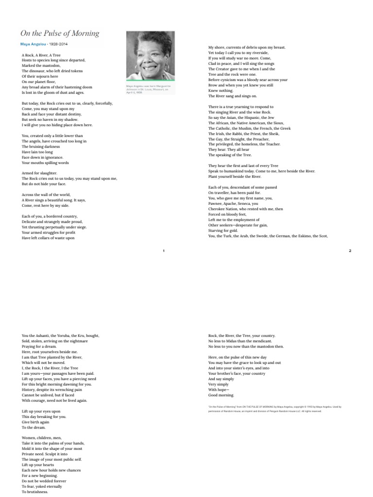 On The Pulse of Morning - Maya Angelou | PDF