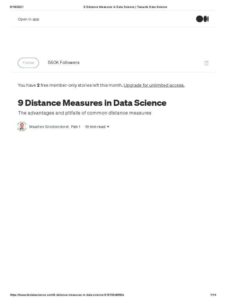 9 Distance Measures in Data Science - Towards Data Science | PDF | Distance | Norm (Mathematics)