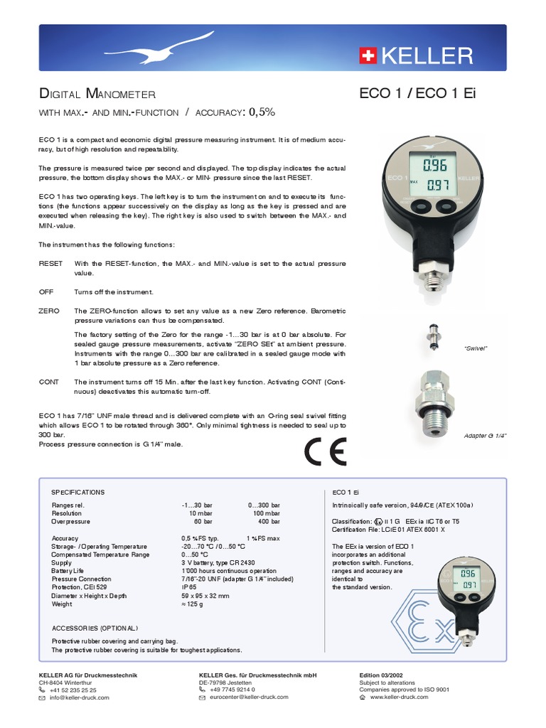 Keller ECO1 Datasheet | PDF | Pressure Measurement | Metrology