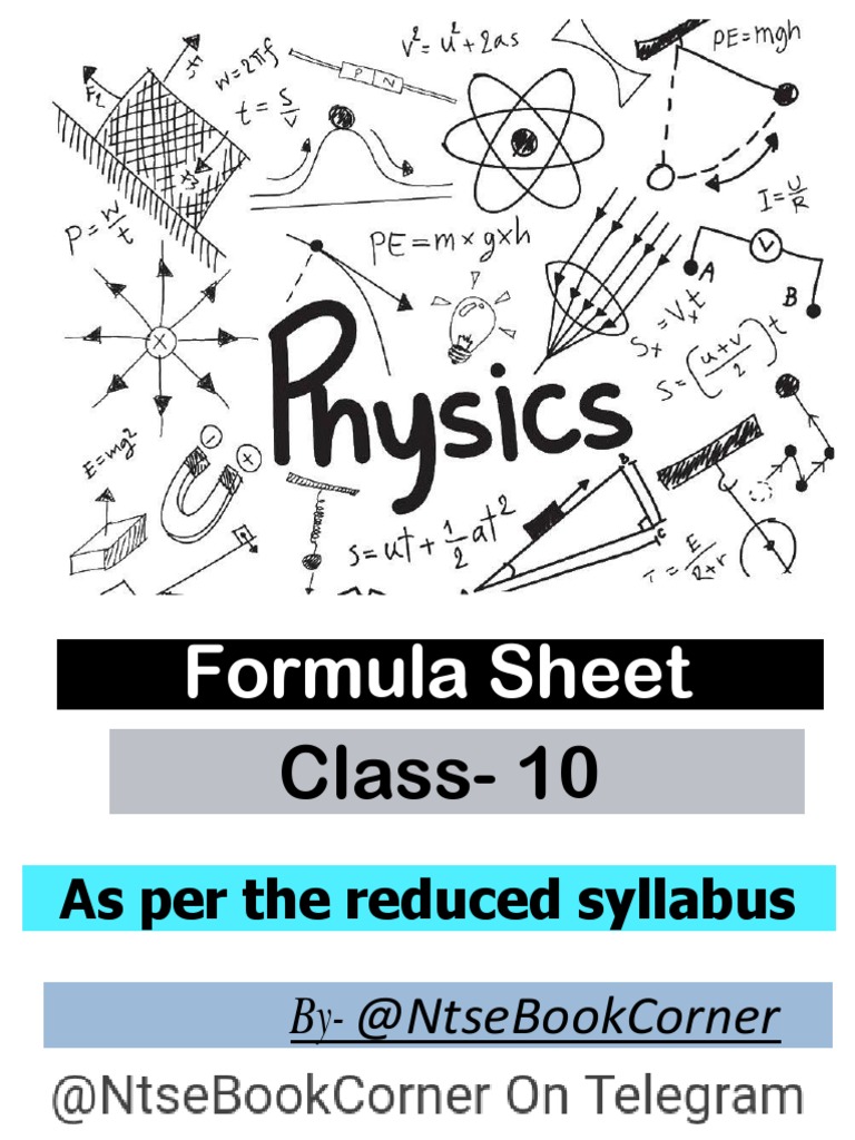 Physics Formula Sheet Class 10 Reduced Syllabus @NtseBookCo | PDF ...
