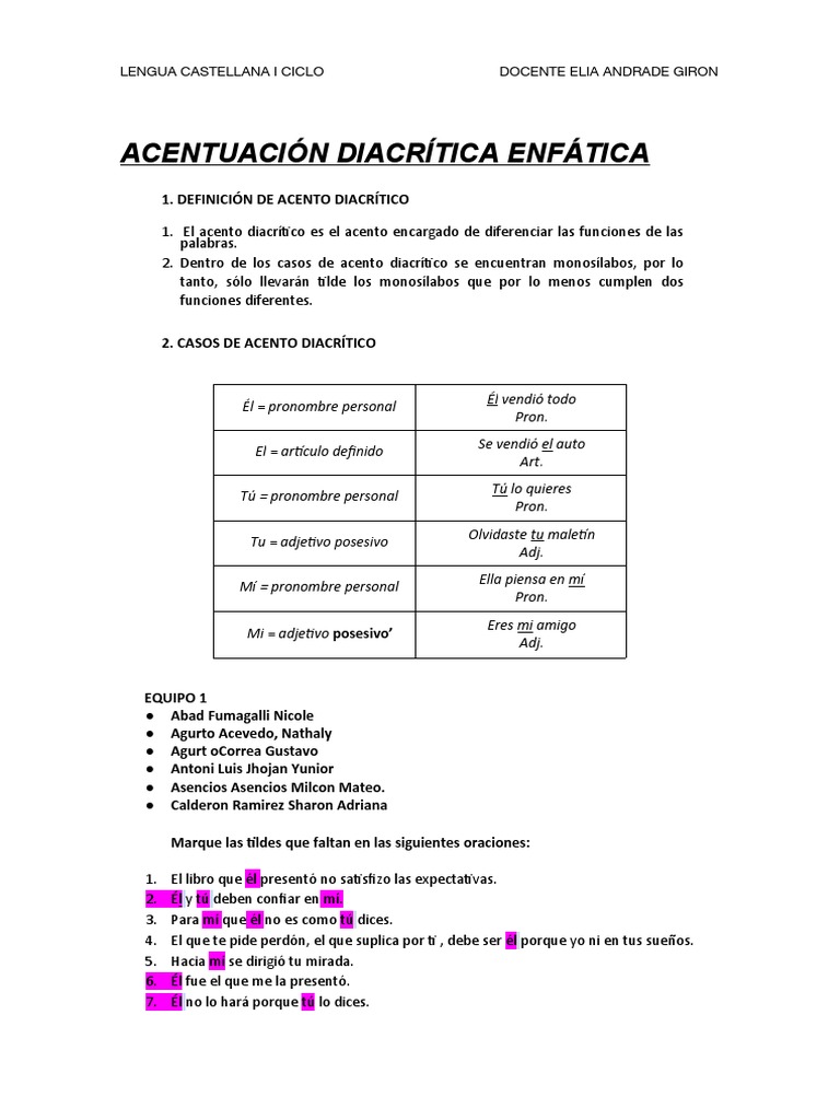 Acentuación Diacrítica en Español | PDF | Gramática | Tipología Lingüística