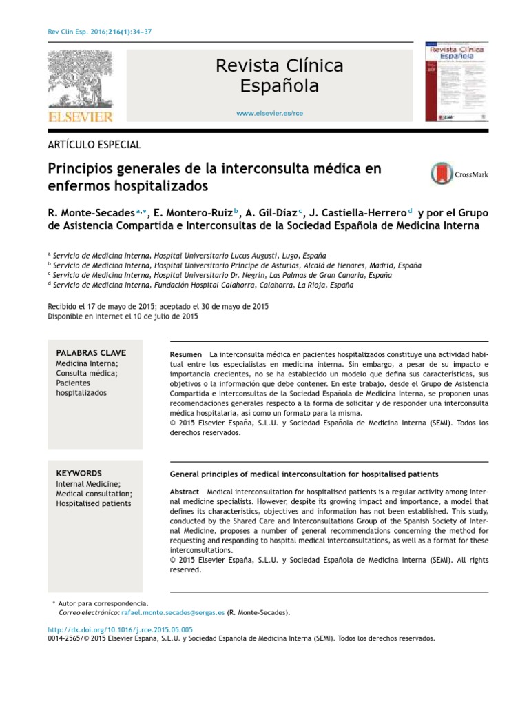 Revista Clínica Española: Principios Generales de La Interconsulta ...