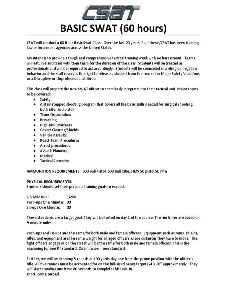 Basic Swat (60 HRS) | PDF | Swat | Rifle