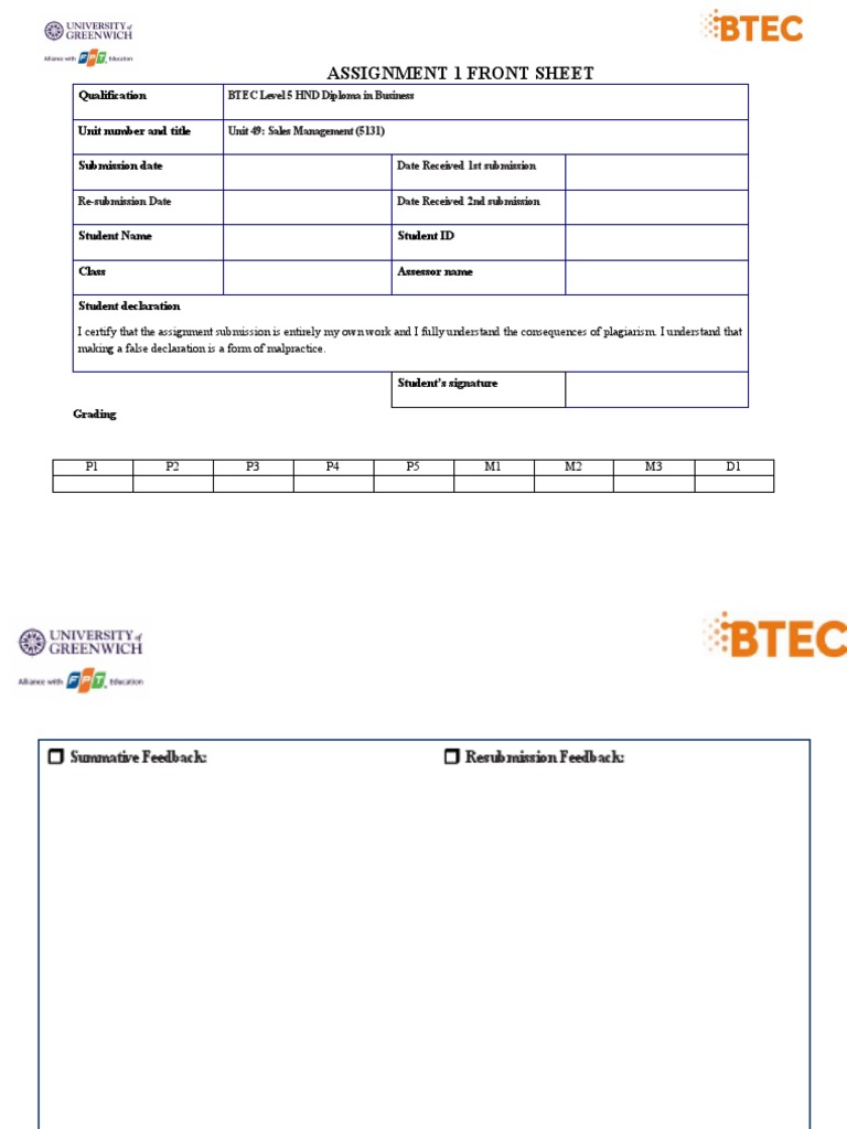 1 - Unit 49 - 5131 - Assignment 1 Frontsheet (2022) | PDF