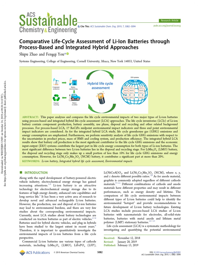 Comparative Life Cycle Assessment Of Li Ion Batteries Through Process Based And Integrated