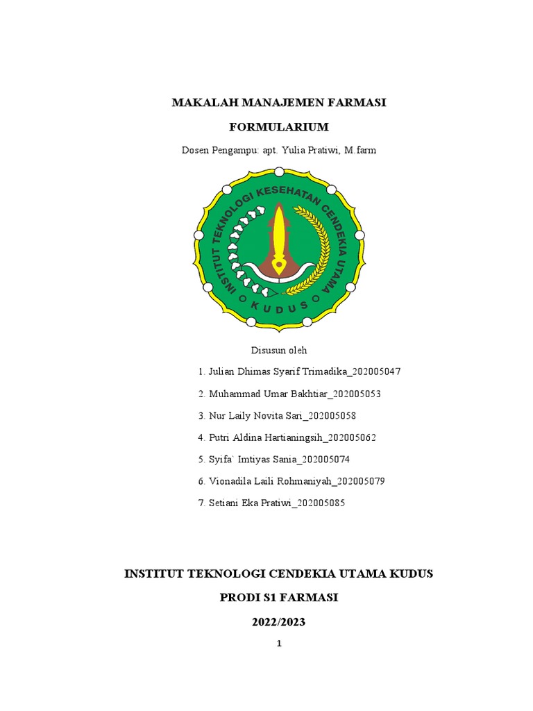 Formularium Nasional Dan Rumah Sakit Pedoman Penggunaan Obat Yang