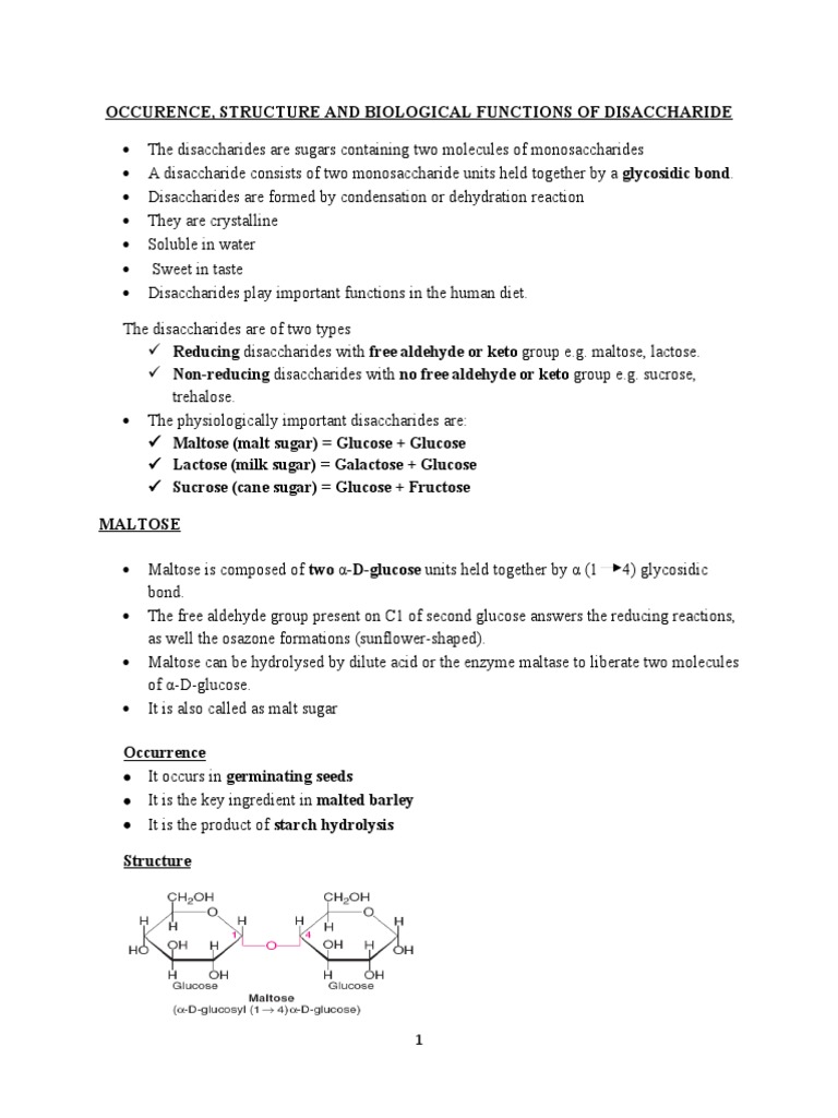 Disaccharides: Occurrence, Structure and Biological Functions | PDF ...