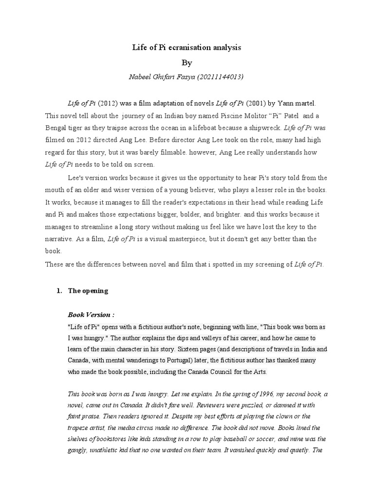 Life of Pi Ecranisation Analysis - Prose Analysis | PDF