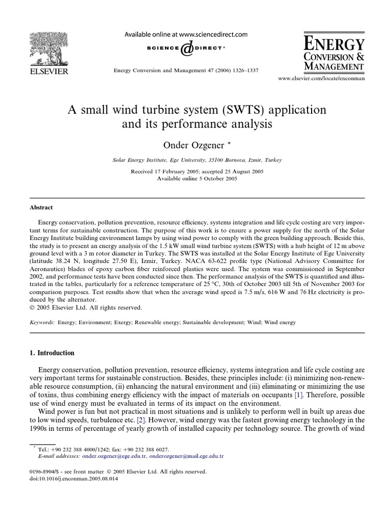 A Small Wind Turbine System SWTS Applica | PDF | Lift (Force) | Wind Turbine