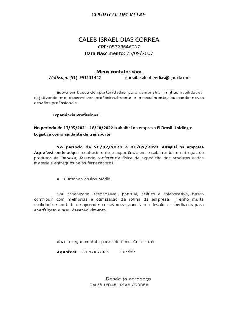 Curriculo Caleb Dias | PDF | Carreira e Crescimento