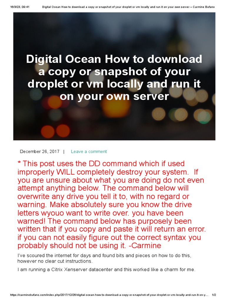 Digital Ocean How To Download A Copy or Snapshot of Your Droplet or VM Locally and Run It On ...