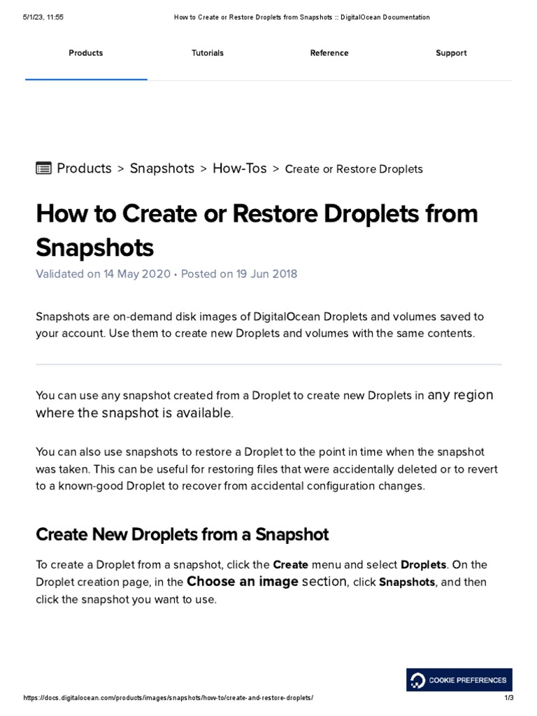 How To Create or Restore Droplets From Snapshots - DigitalOcean Documentation | PDF | Computing ...