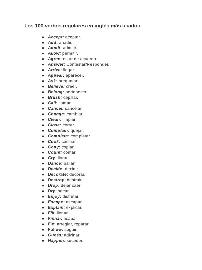 Verbos Regulares e Irregulares en Inglés | PDF | Verbo | Conjugación ...