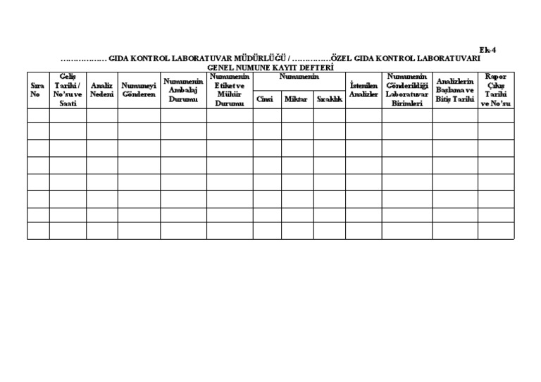 Nel Numune Kayt Defteri (EK-4) | PDF