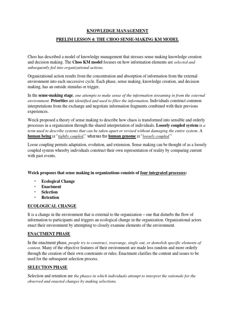 Choo's Knowledge Management Model | PDF | Rationality | Decision Making