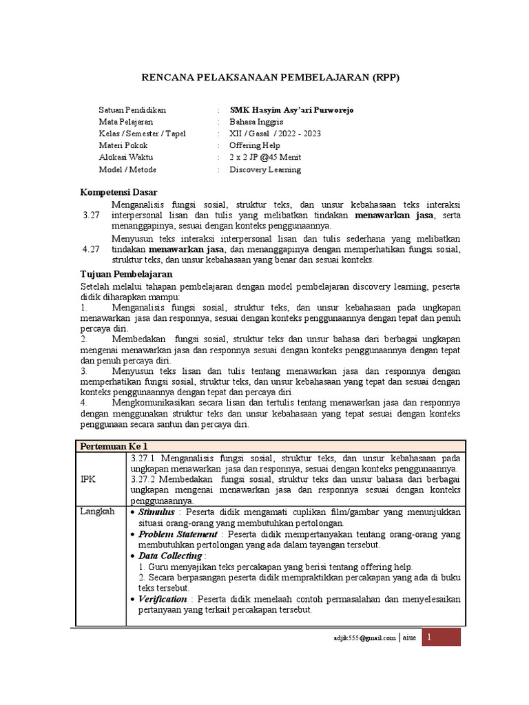 RPP B.ing Xii - KD 3.27 - Adjik 2022 2023 | PDF