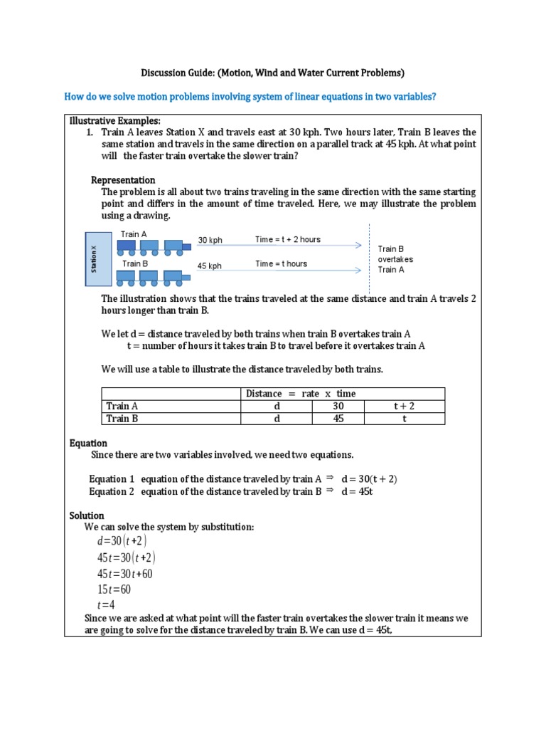 (Motion, Wind and Water Current Problems) Problems Involving Systems of Linear Equations in Two ...