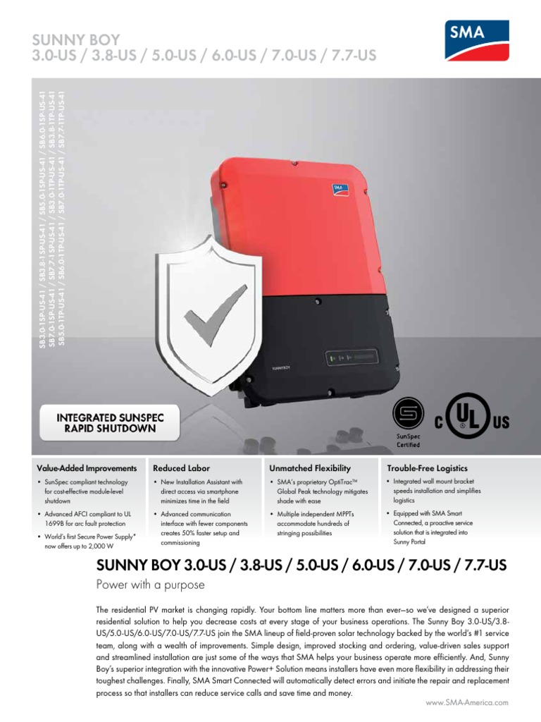 Inverter - SMA - Datasheet - SB3.0-7.7-US Data Sheet-En-41 | PDF | Alternating Current | Power ...