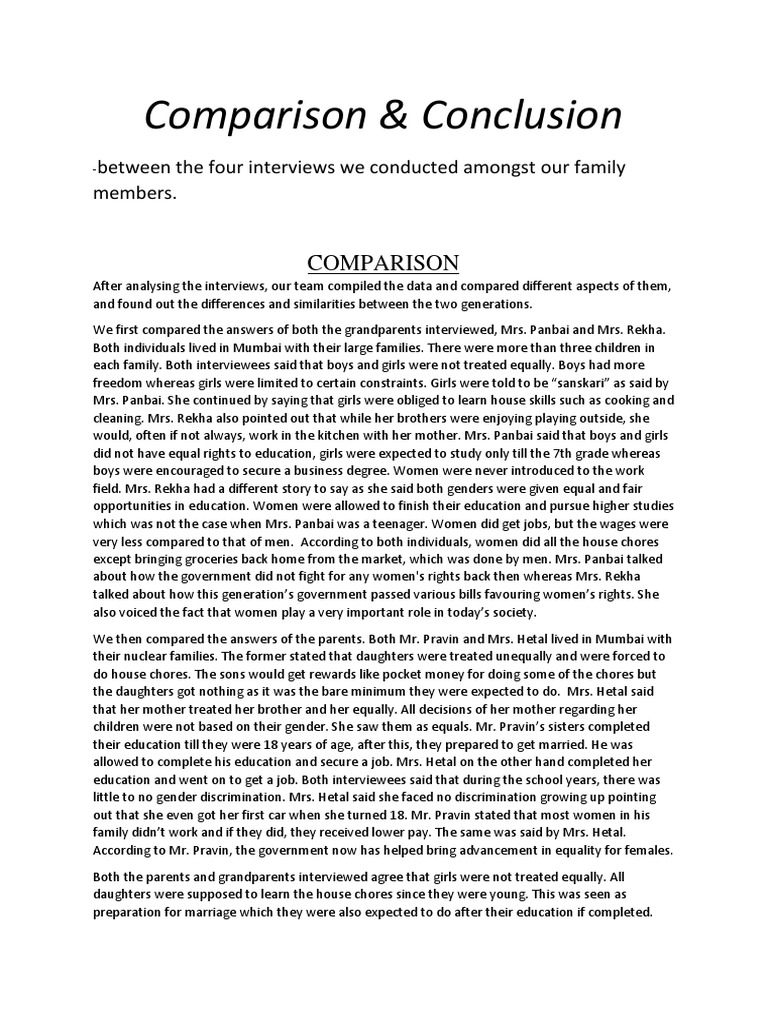 Comparison Conclusion | PDF | Woman | Adolescence