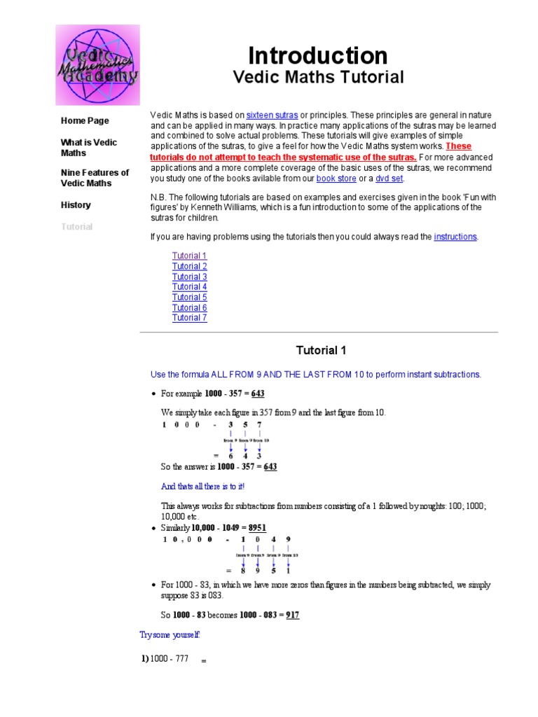 Vedic Maths Tutorial | Download Free PDF | Multiplication | Numbers