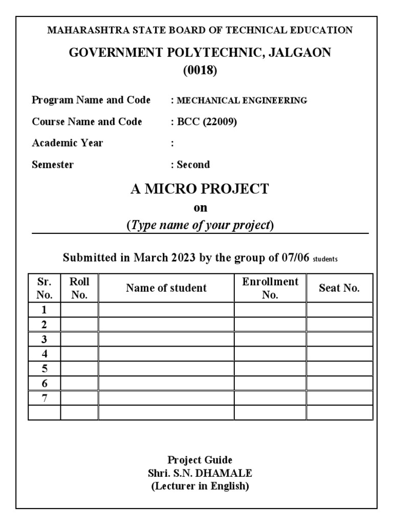 Micro Project Format - BCC | PDF | Communication | Leadership