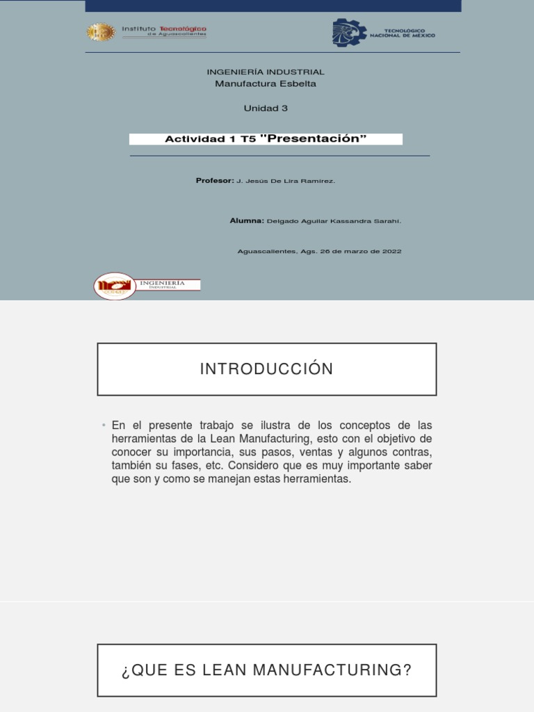 Actividad 5 T3 Presentacion | Descargar gratis PDF | Lean Manufacturing | Producción y fabricación