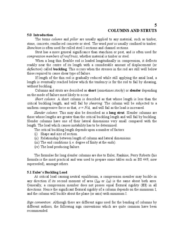 Columns and struts design | PDF | Buckling | Column