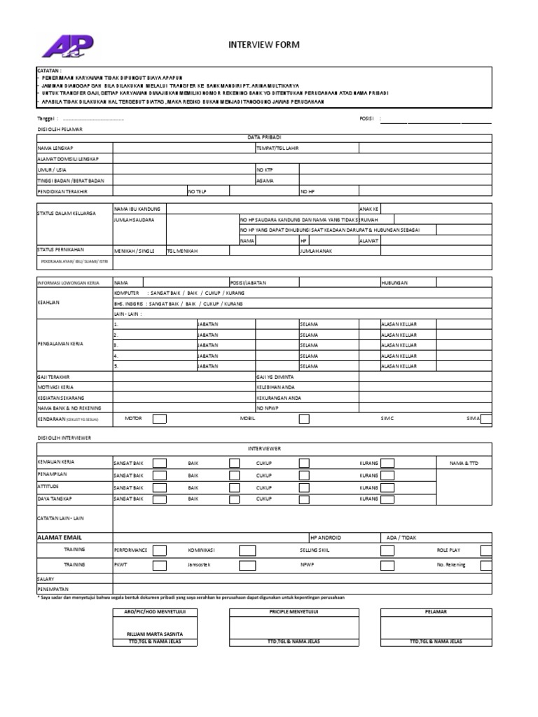 FORM 45 KOLOM DAN INTERVIEW .Xls (New MD) | PDF