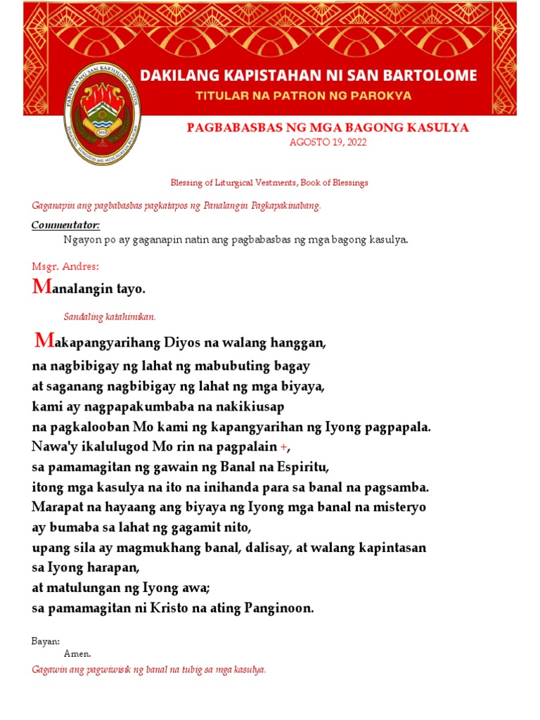 Fiesta 2022 - August 19 - Pagbabasbas NG Mga Kasulya | PDF